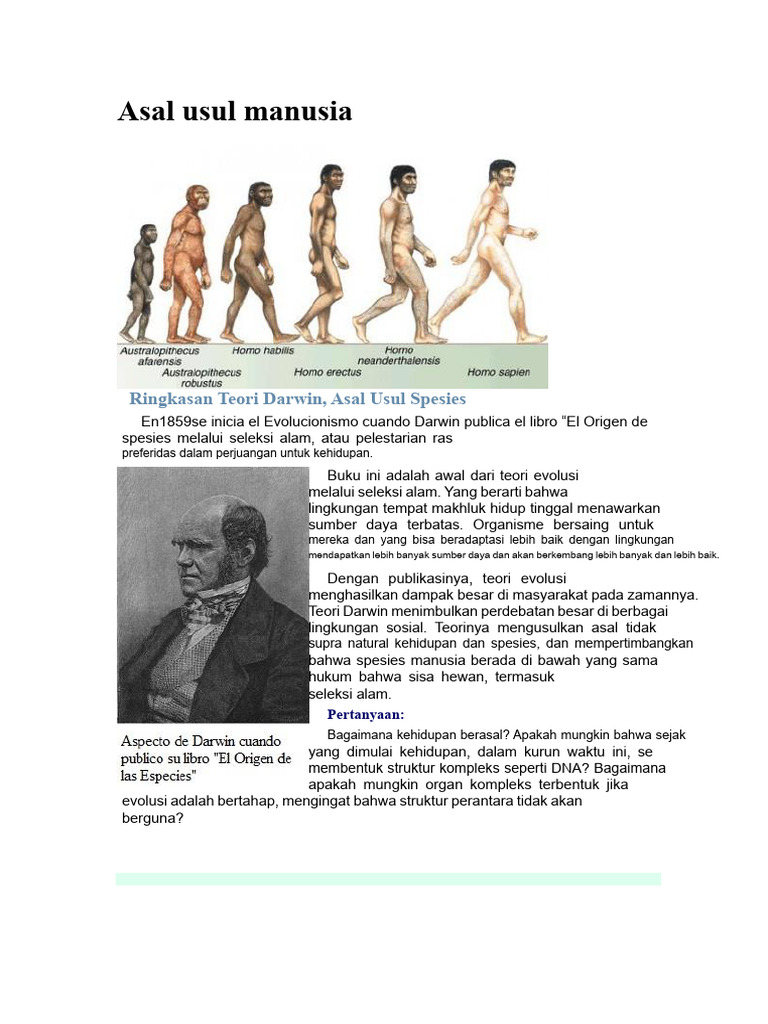 Teori Darwin dan Asal Usul Manusia | PDF