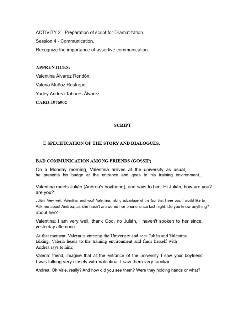 Script For A Dramatization On The Art of Communication | PDF