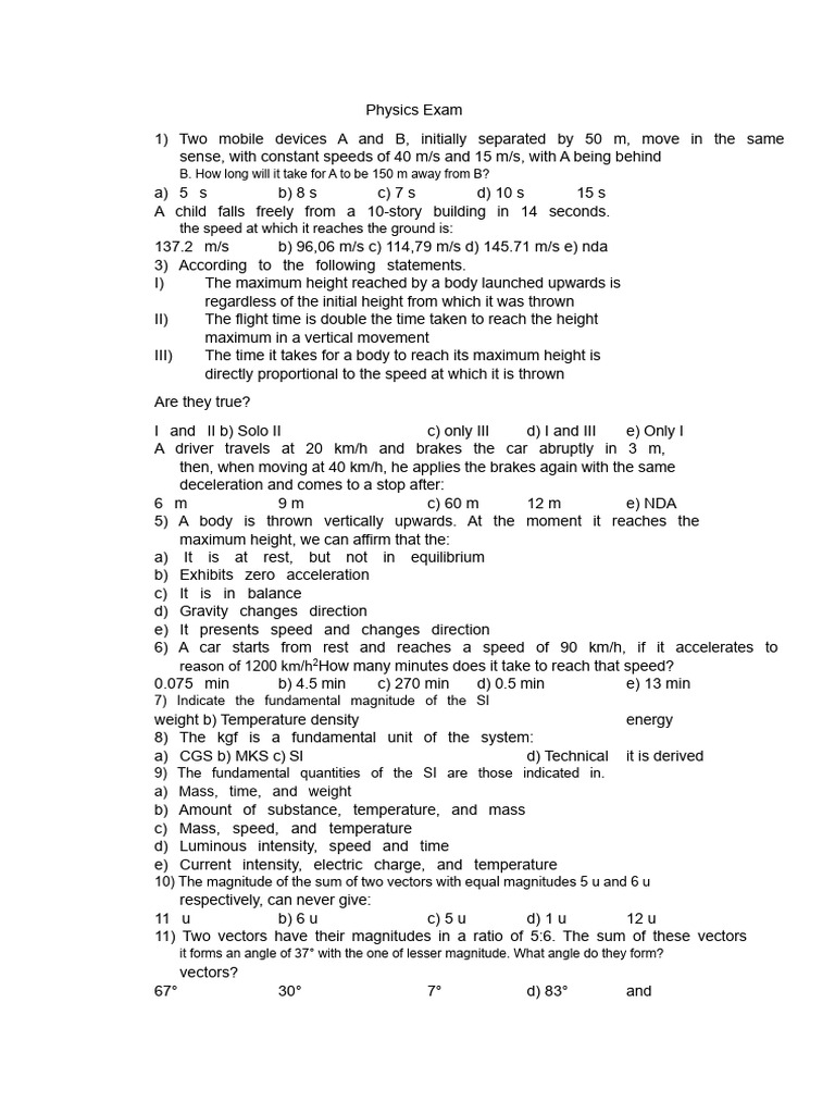 Vectors and Kinematics Exam | PDF | Acceleration | Angle