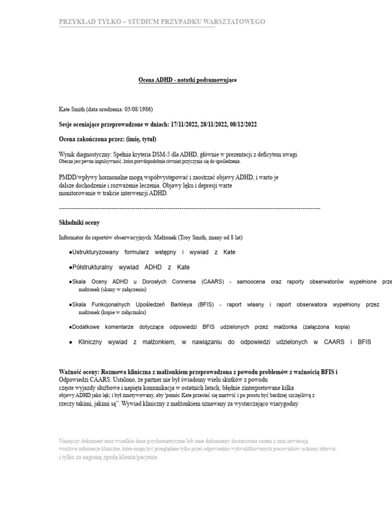 Przykładowa Dokumentacja Oceny - Raport Podsumowujący | PDF