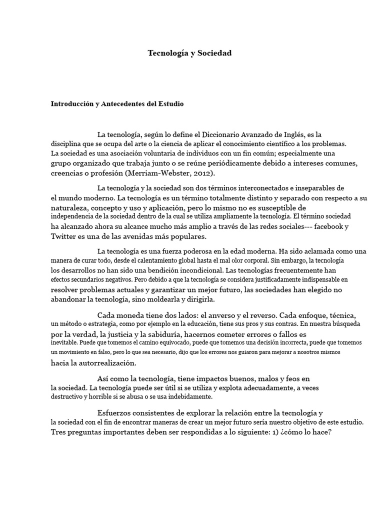 Impacto de la Tecnología en la Sociedad | PDF | Sociedad | Tecnología ...