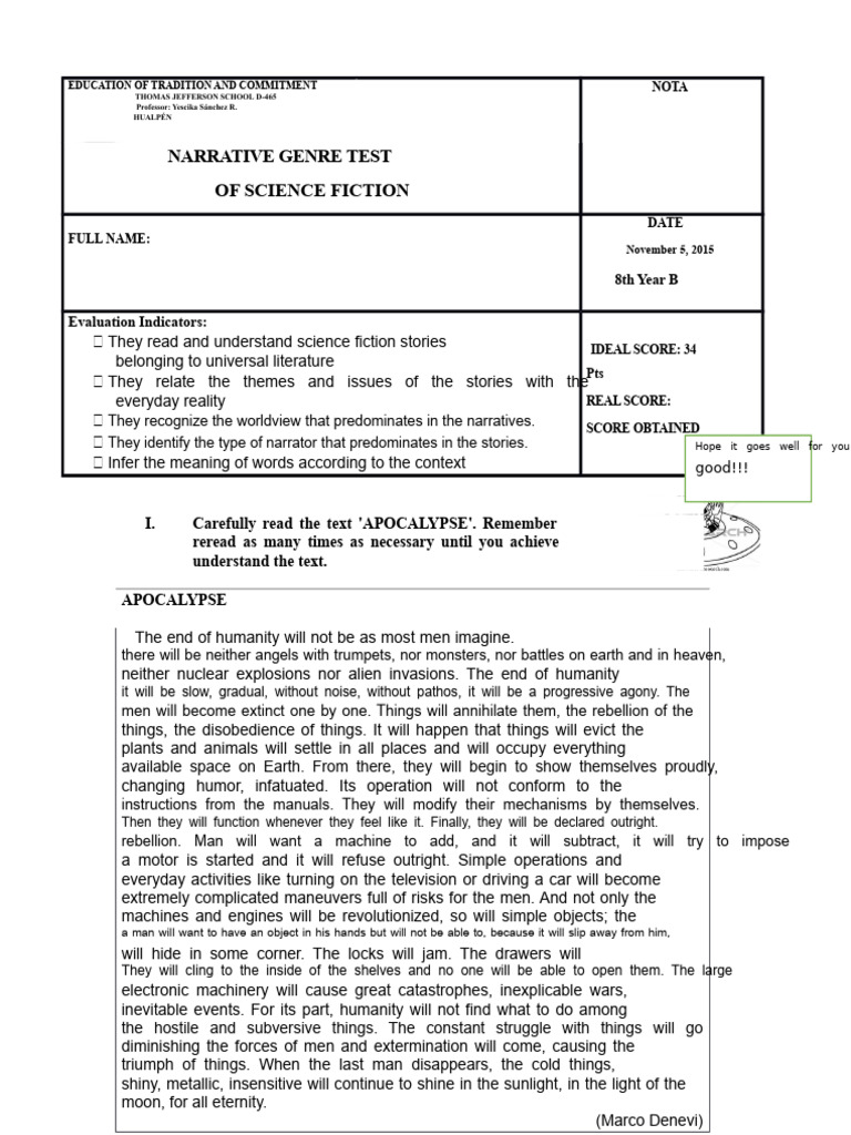 Science Fiction Narrative Evaluation Guide | PDF | Narrative