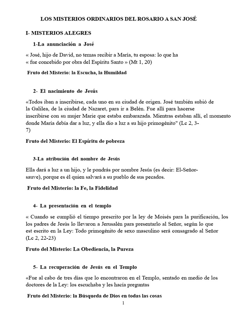 Los Misterios Del Rosario A San José 1 | PDF | San José | Jesús