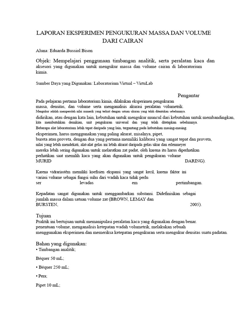 Pengukuran Massa dan Volume Cairan di Laboratorium | PDF