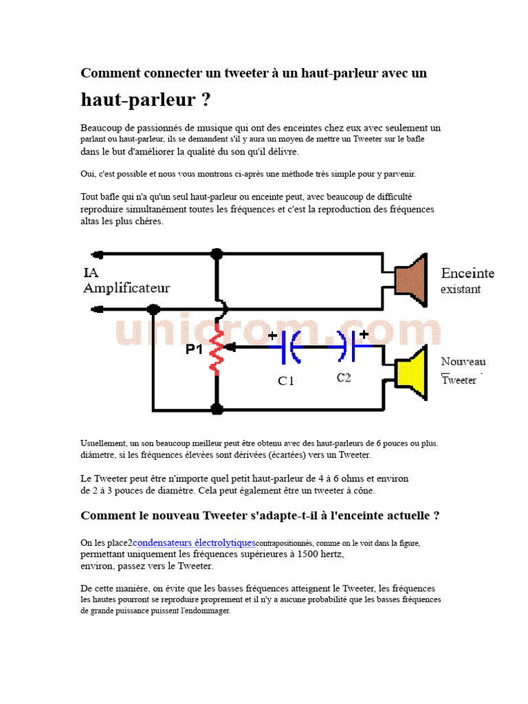 Connecter un Tweeter à un Haut-Parleur | PDF
