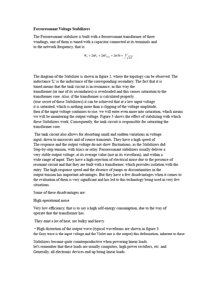 Ferroelectric Voltage Stabilizers | PDF | Transformer | Electrical Engineering