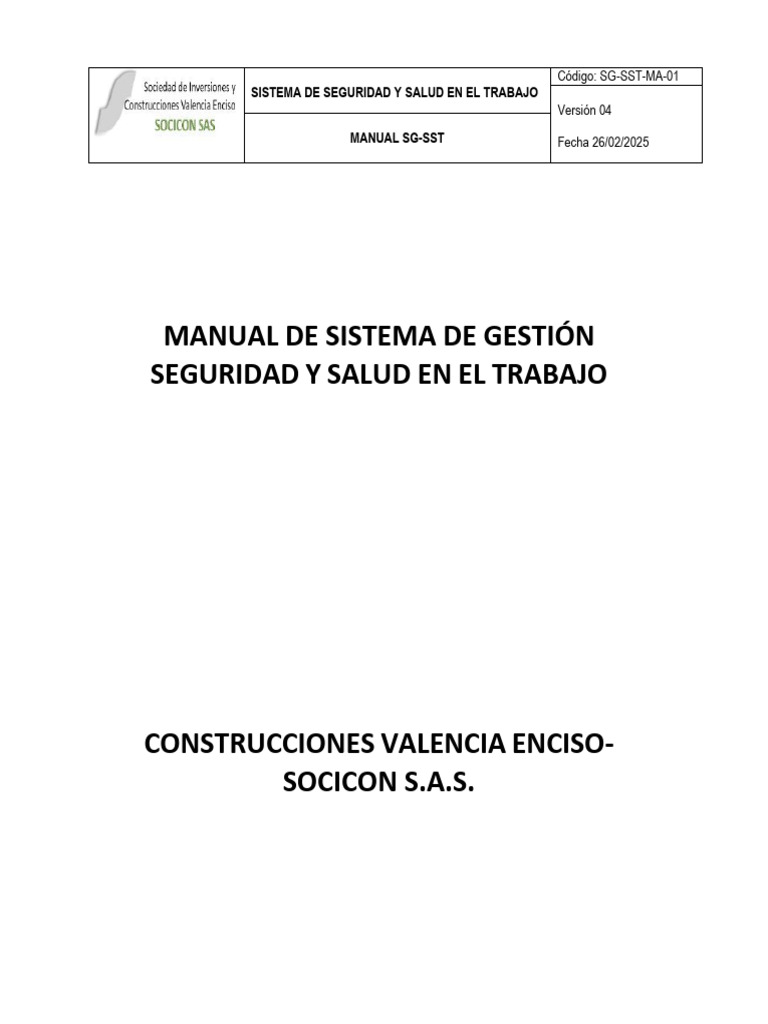Sg-Sst-Ma-01 V03 Manual SGS | PDF | Seguridad y salud ocupacional ...