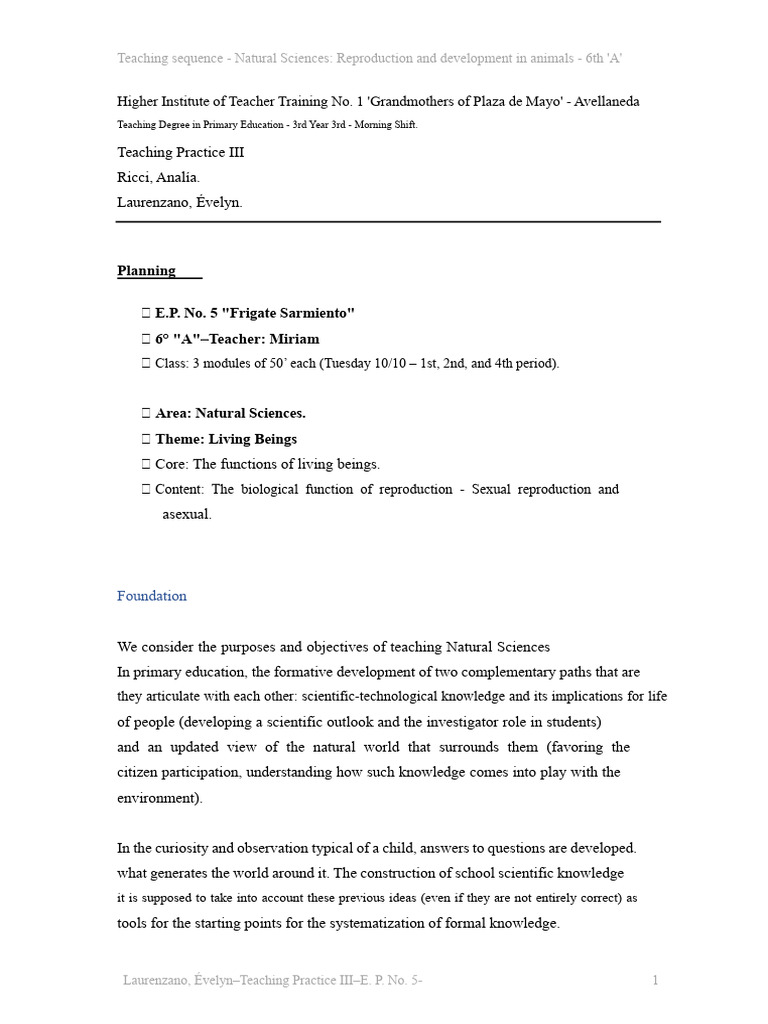 Planning, Development, and Reproduction in Animals - 6th Grade | PDF ...