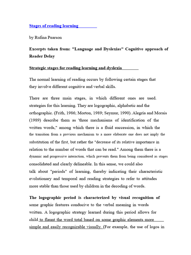 Reading Stages: Logographic to Orthographic | PDF | Orthography | Phonology