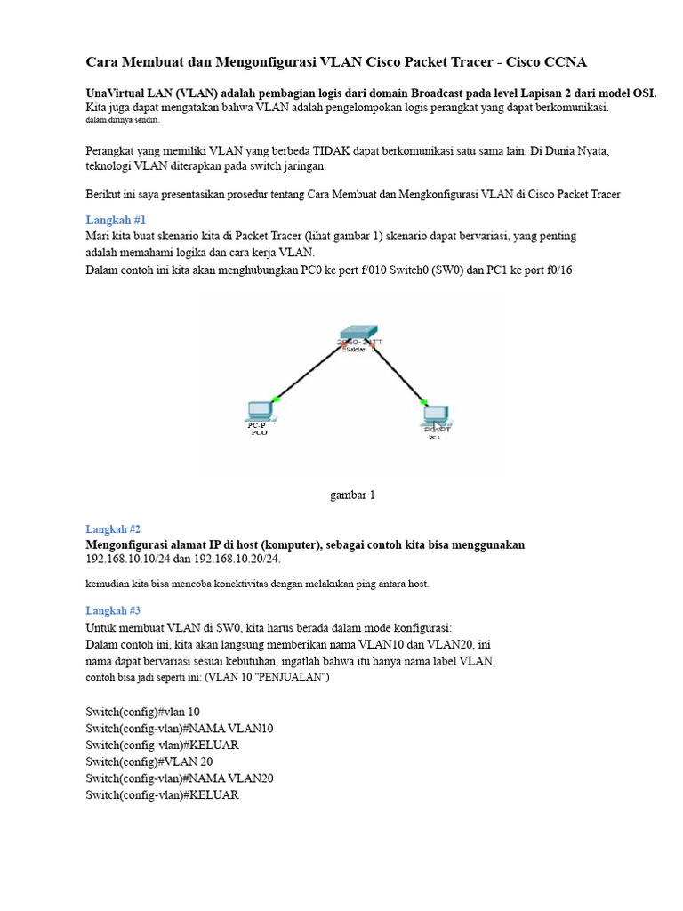 Cara Membuat Dan Mengonfigurasi VLAN Di Cisco Packet Tracer | PDF