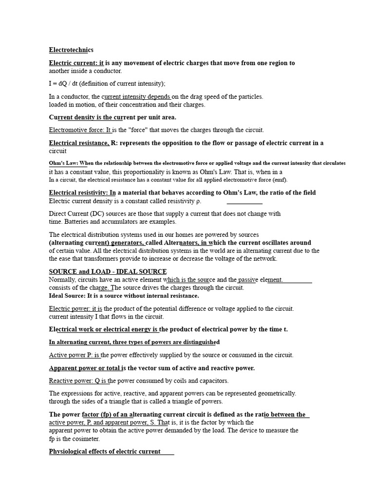 Summary of Electrical Engineering | PDF | Relay | Electric Current