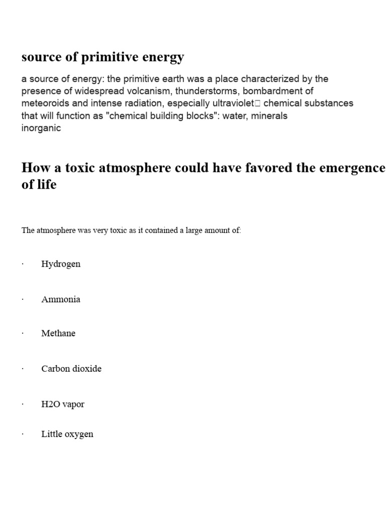 Primitive Energy Sources and Life Emergence | PDF | Atmosphere ...