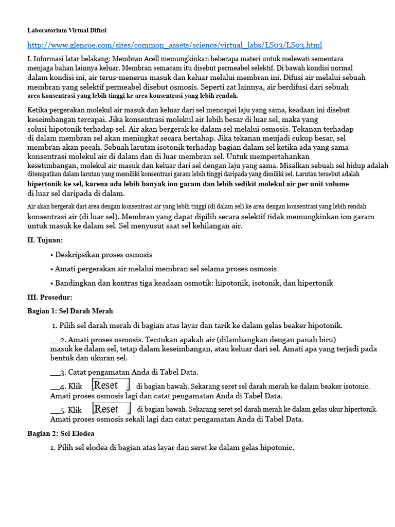 Laboratorium Virtual Osmosis Glencoe | PDF