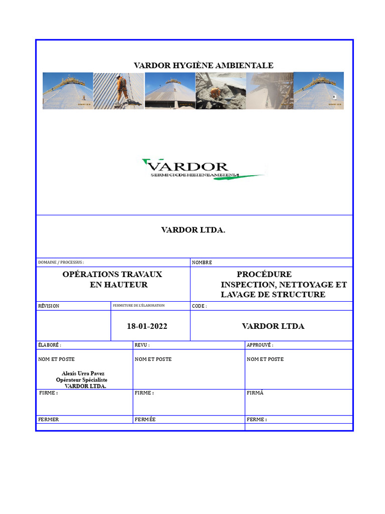 Procédure de Nettoyage en Hauteur VARDOR | PDF | Kilogramme | Tuyau