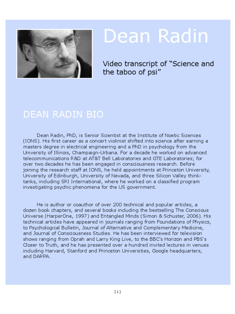 Dean Radin | PDF | Parapsychology | Telepathy