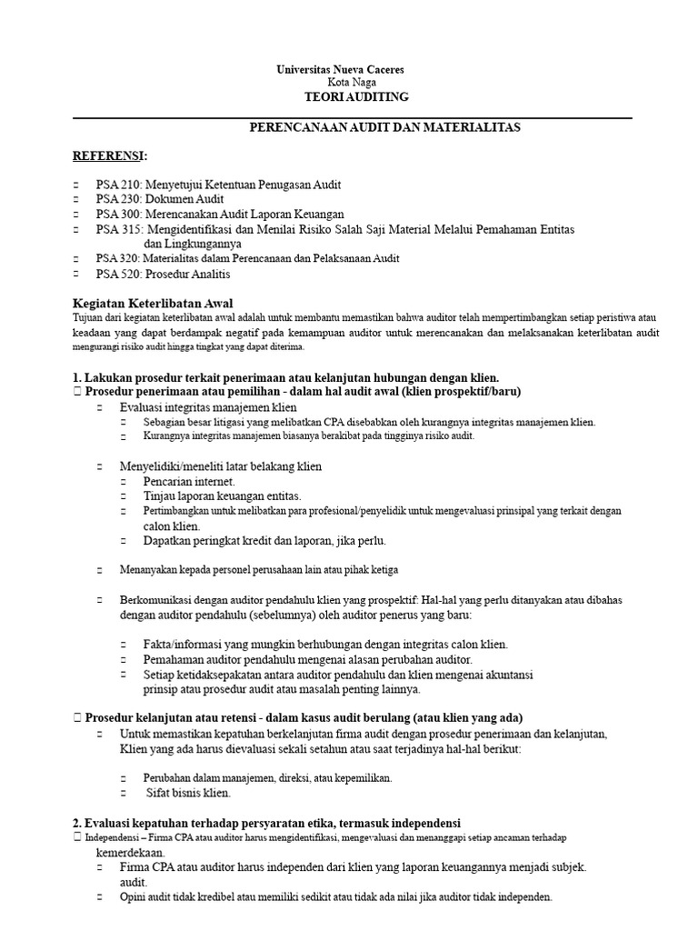 Perencanaan Audit Dan Materialitas | PDF