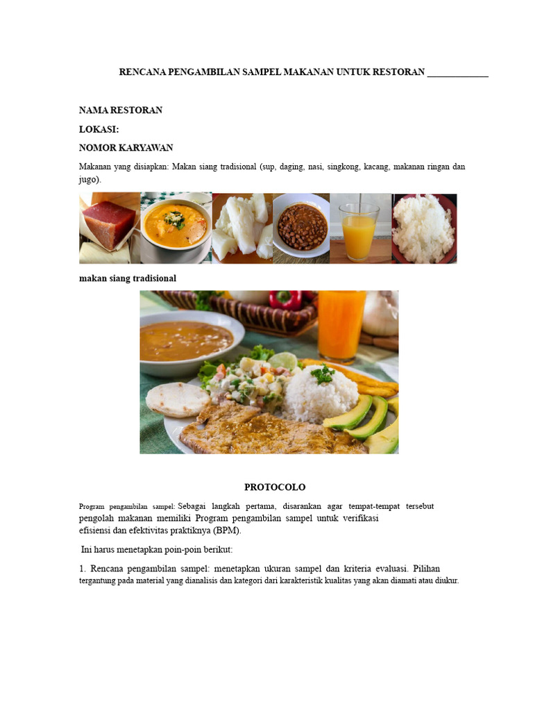 Rencana Pengambilan Sampel Makanan Restoran | PDF