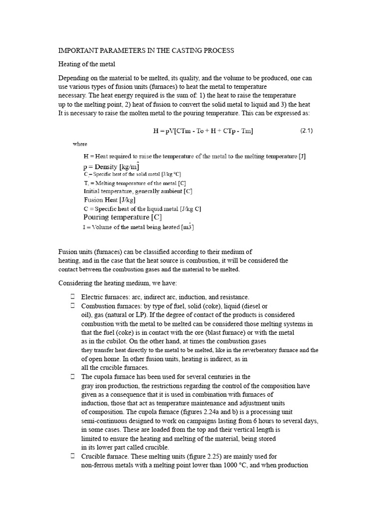 Key Parameters in Metal Casting Process | PDF | Thermal Expansion ...