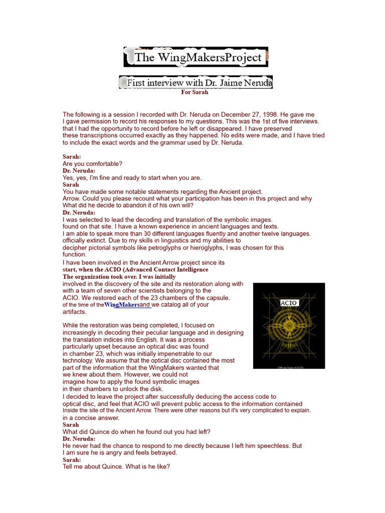 Interview With Jaime Neruda. Scientist of The Ancient Arrow Project ...