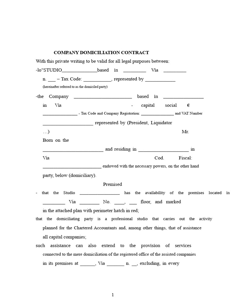 Company Domiciliation Agreement Template | PDF | Cost Of Living ...