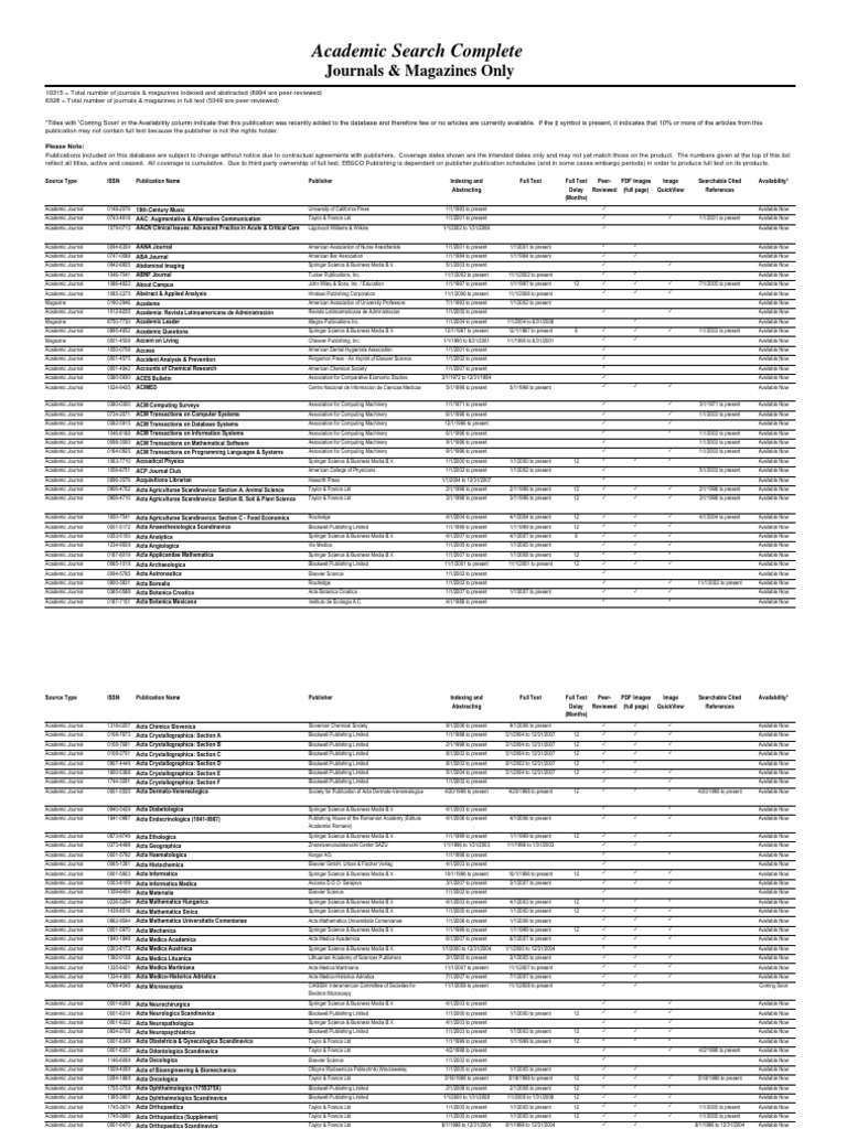 Ebsco Academic Search Journals | PDF | Elsevier | Association For ...