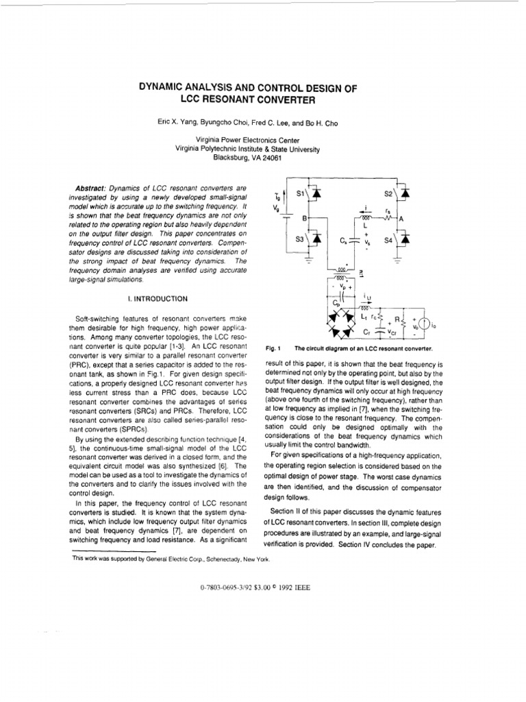 Dynamic Analysis and Control Design of LCC Resonant Converter | PDF | Resonance | Electronic Filter