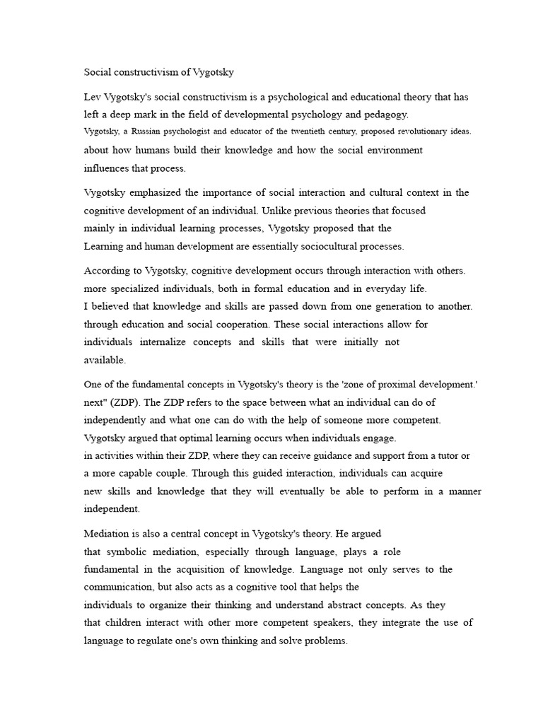 Vygotsky's Social Constructivism Explained | PDF | Constructivism ...