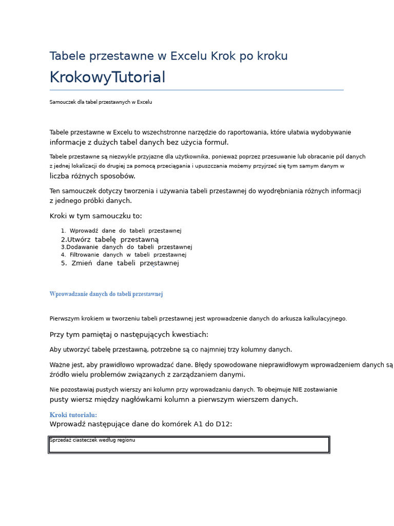 Tabele Przestawne W Excelu Krok Po Kroku | PDF