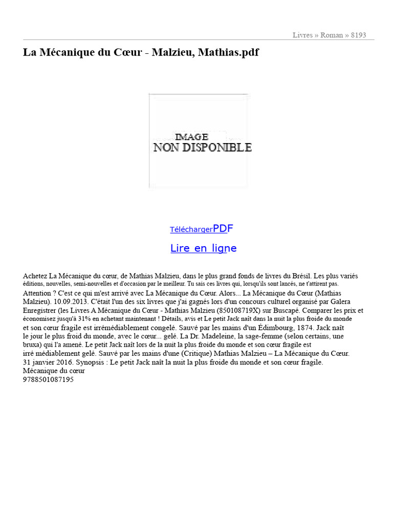 La Mécanique du Cœur de Malzieu | PDF