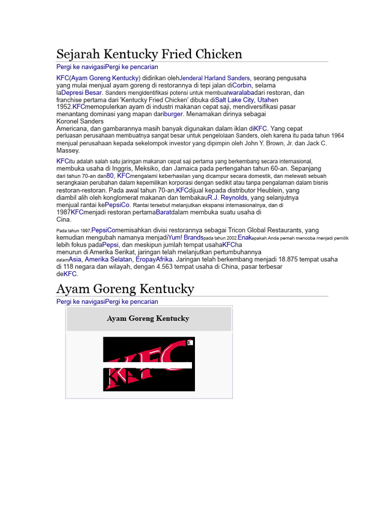 Sejarah Kentucky Fried Chicken | PDF