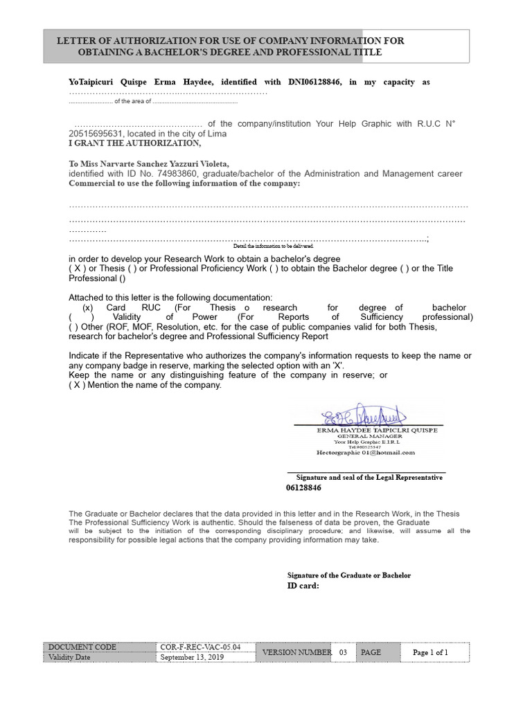 Letter of Authorization For Use of Company Information | PDF | Access ...