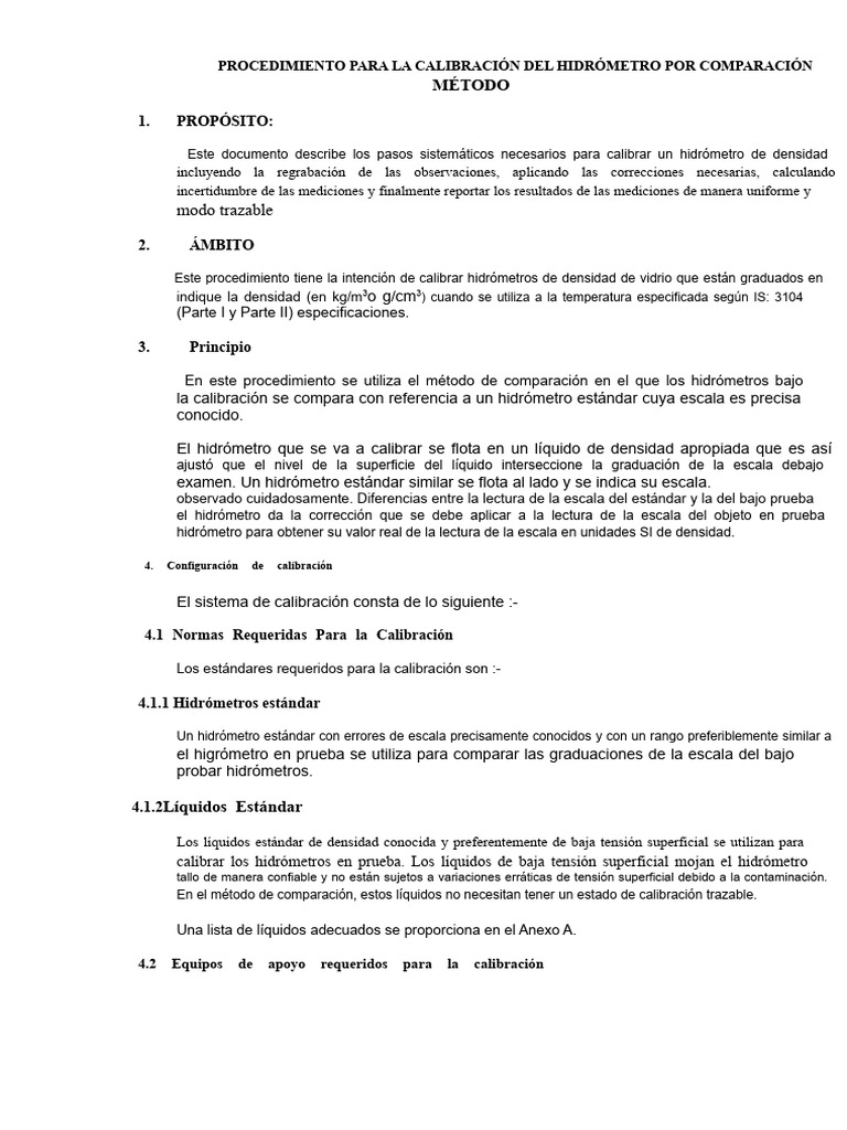 Calibración de Hidrómetros por Comparación | PDF | Incertidumbre ...
