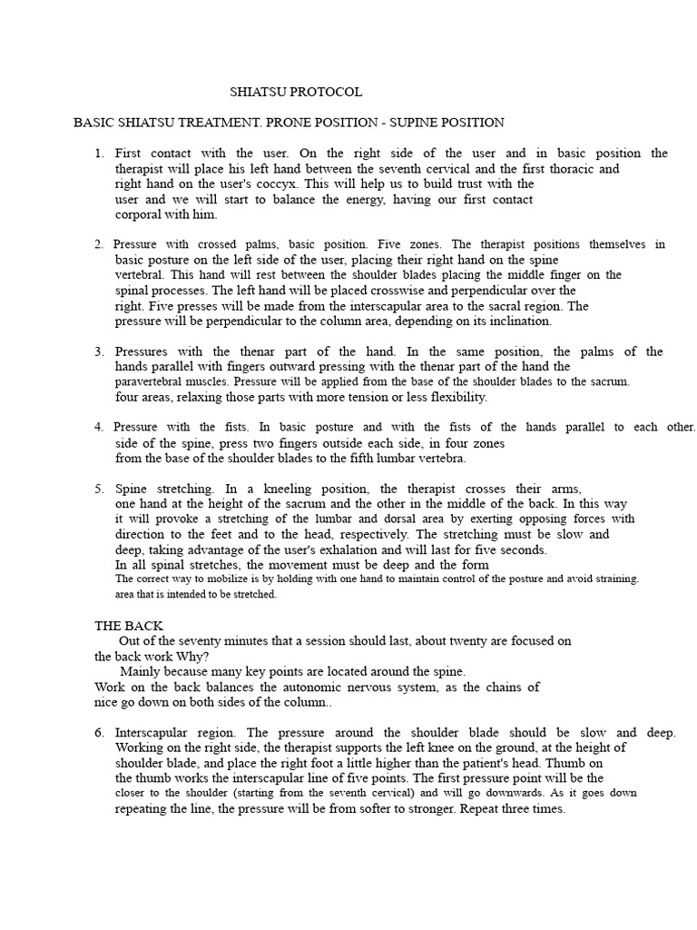 Shiatsu Treatment Protocol Guide | PDF | Foot | Hand