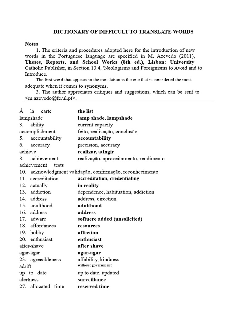 Dictionary of The English Language - Difficult Words | PDF | Word | Portuguese Language