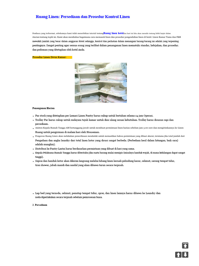 Kamar Linen Hotel - Cara Menyediakan Linen Dan Prosedur Kontrol Linen | PDF