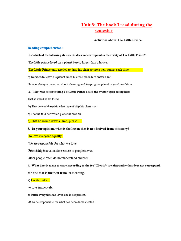 Activities and Insights on The Little Prince | PDF | The Little Prince