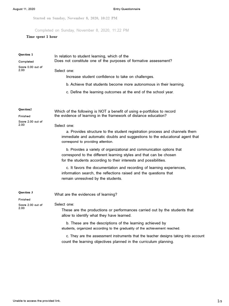Formative Assessment Questionnaire | PDF | Educational Assessment ...