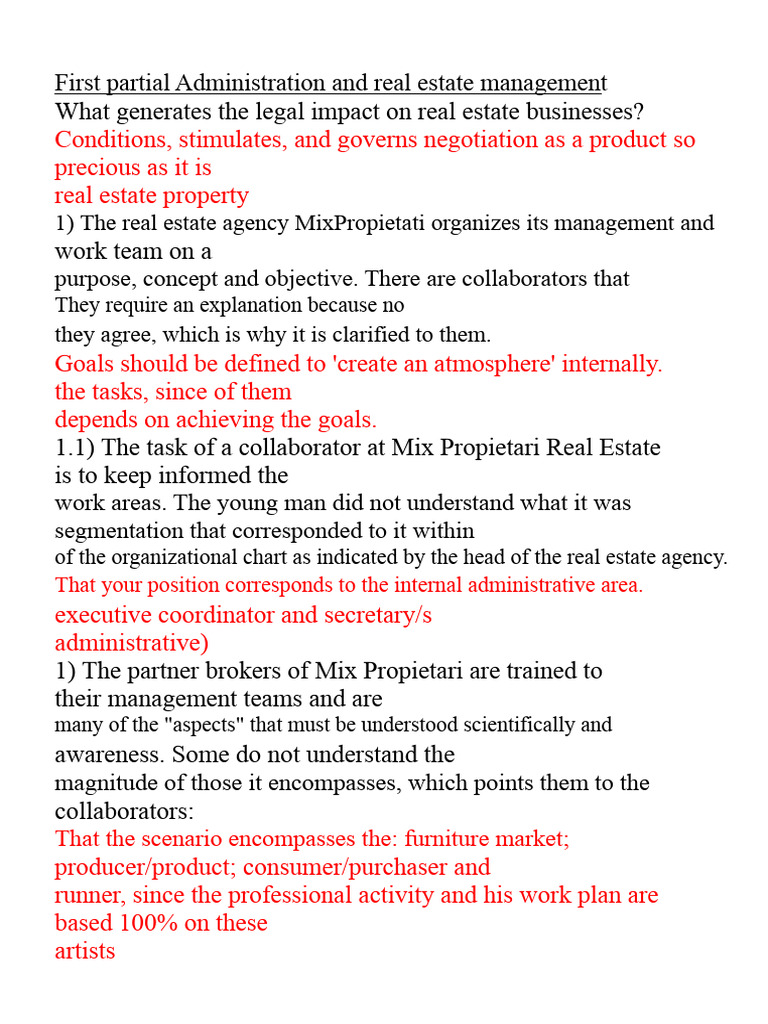 First Partial Exam in Real Estate Administration and Management | PDF ...