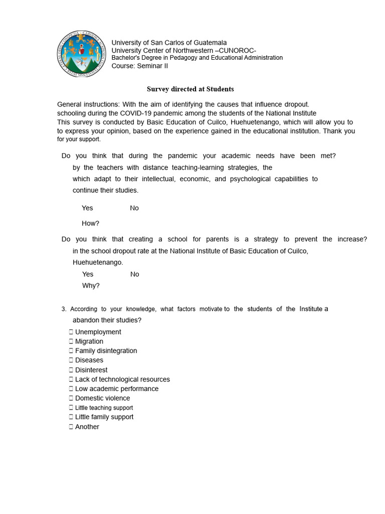 Surveys For Students-Teachers-Parents Group No. 3 | PDF | Learning