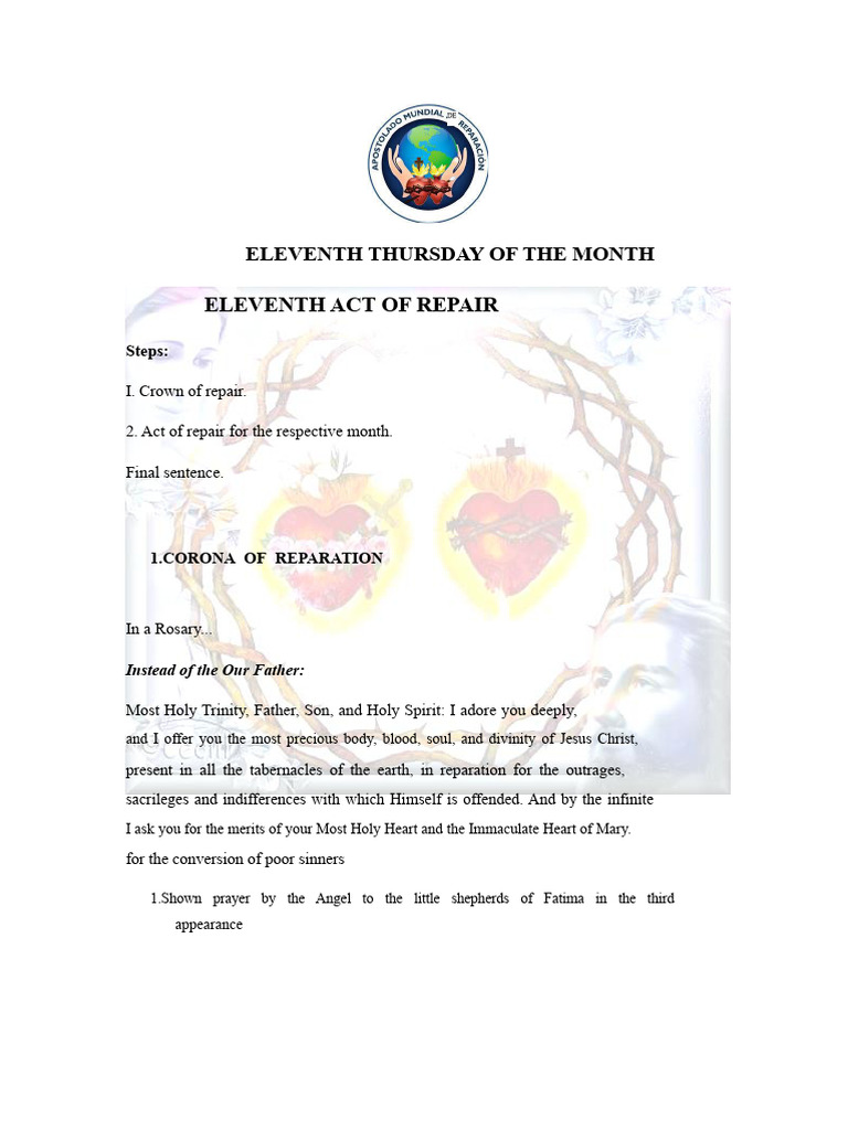 11th First Thursday of The Month - Eleventh Act of Reparation | PDF ...