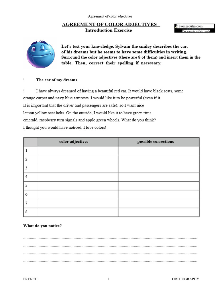 Color Adjective Agreement Guide | PDF | Green | Color