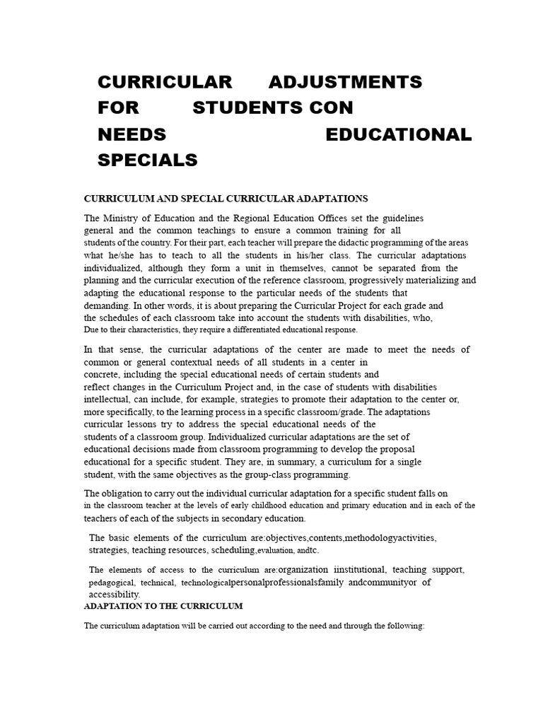 Curricular Adjustments For Students With Special Educational Needs ...