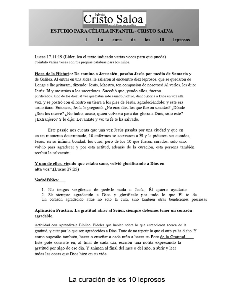 Historia Bíblica para Niños La Curación de Los 10 Leprosos | PDF