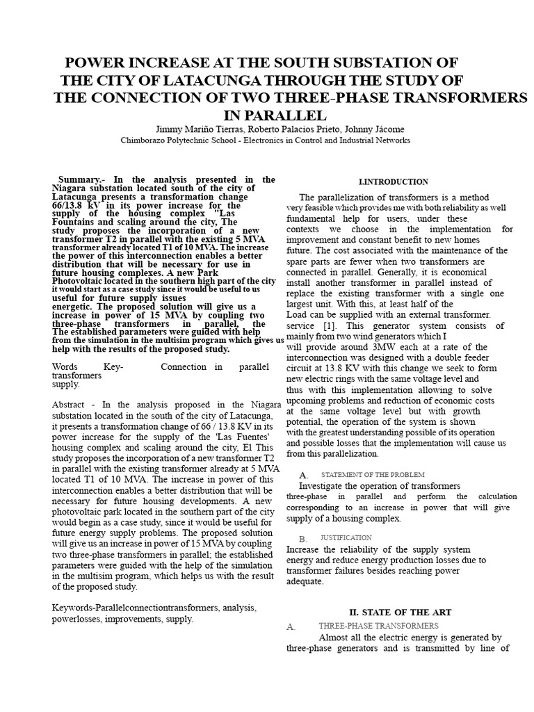 PARALLEL CONNECTION of Three-Phase Transformers | PDF | Transformer ...