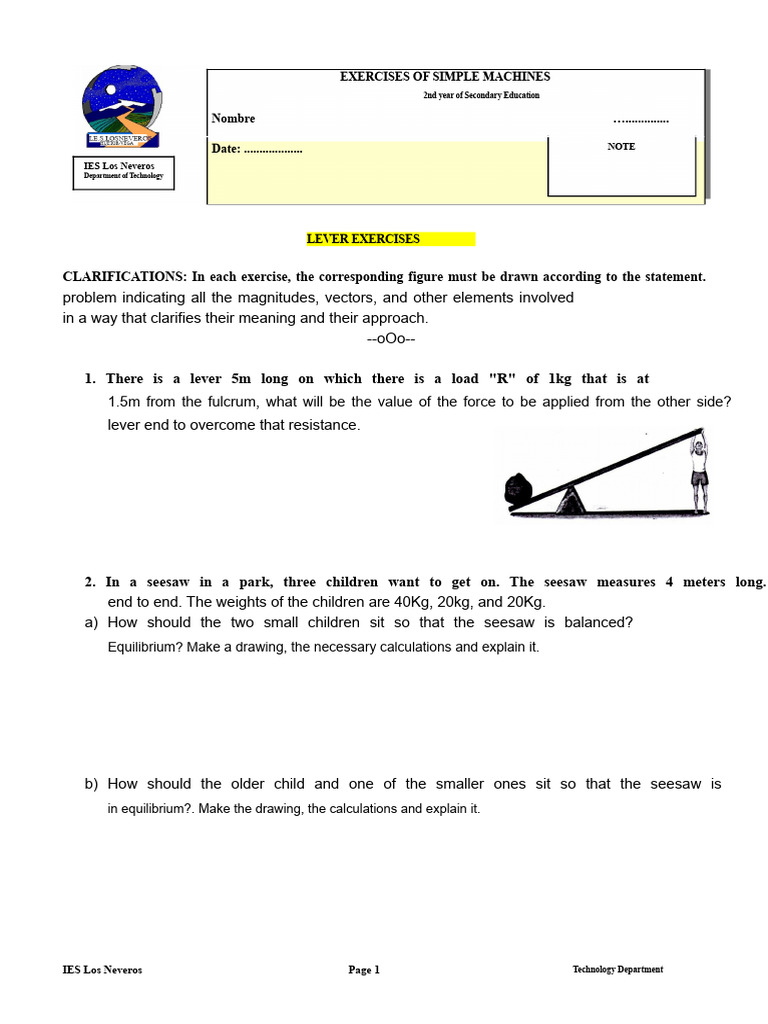 Simple Machines Exercises for Students | PDF | Lever | Gear