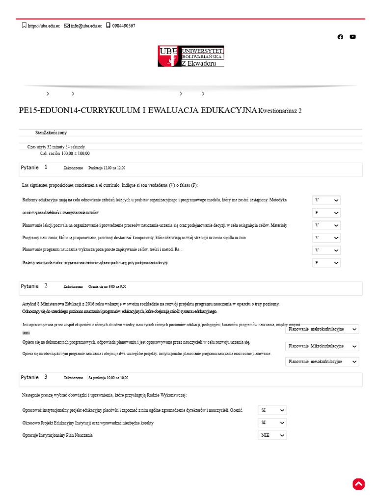 Kwestionariusz 2 Curriculum Eva Ube | PDF