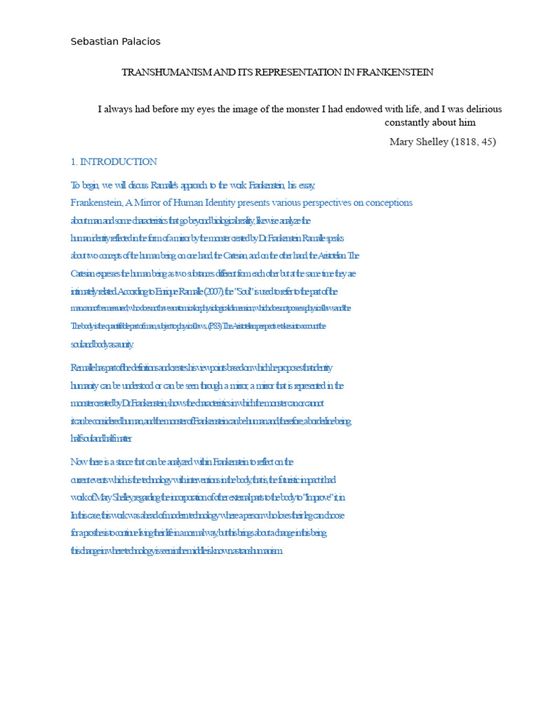 Transhumanism and Its Representation in Frankenstein | PDF