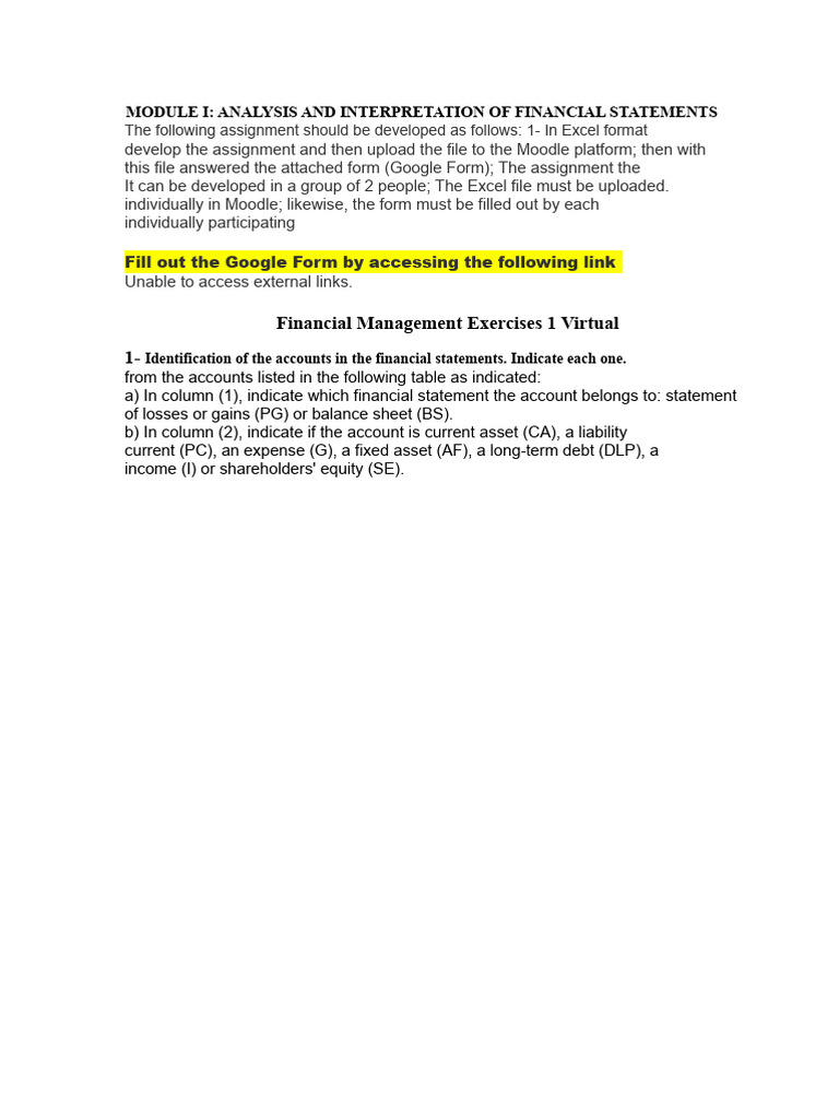 Module 1 Exercises Analysis and Interpretation of Financial Statements ...