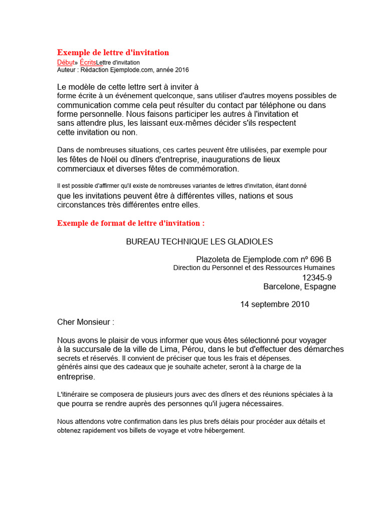 Modèle de lettre d'invitation type | PDF