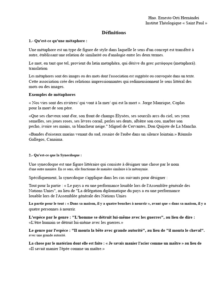 Figures de style : Métaphore, Synecdoque, Hyperbole | PDF | Fable | Ironie